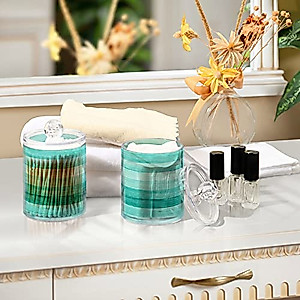 senya Clear Plastic Jars Cotton Swabs Cans, Teal Turquoise Green Wood Bathroom Canisters Storage Organizer with Lids 2PCs Set for Cotton Ball, Cotton Swab, flossers, Hair Bands