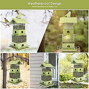Metal Bird Feeder for Outside,6.2 lbs Large Capacity for Outside Hanging Bird Feeder for Wild Birds Chew-Proof and Water Resistant Wild Bird feeders for Cardinal, Finch, Chickadee, Blue Jay(Green)