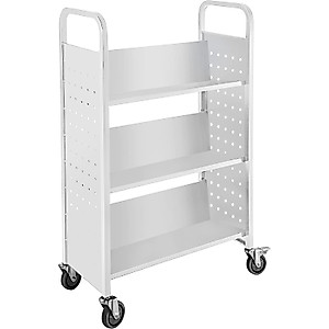 VEVOR Book Cart, 200LBS Library Cart, 49.2''x29.5''x13.8'' Rolling Book Cart, Single Sided V-Shaped Sloped Shelves with 4 Inch Lockable Wheels for Home Shelves Office School Book Truck, White