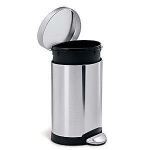 simplehuman 6 Liter / 1.6 Gallon Semi-Round Bathroom Step Trash Can, Brushed Stainless Steel