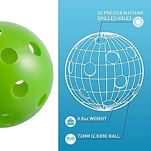 Pickleball Balls Indoor and Outdoor, 40 Holes Yellow Pickleball Balls for Outdoor Sport & 26 Holes Green Pickle Ball for Indoor, Highly Durable and Consistent Bounce