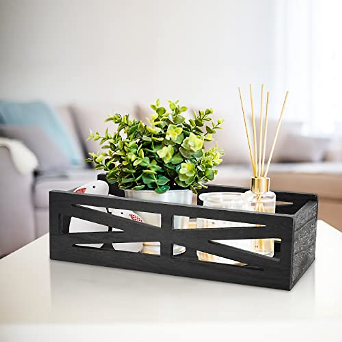 Wooden Bathroom Decor Box, Rustic Toilet Tank Box, Farmhouse Toilet Paper Organizer Holder Storage Box Perfect for Living Room, Table Counter and Kitchen (Black)