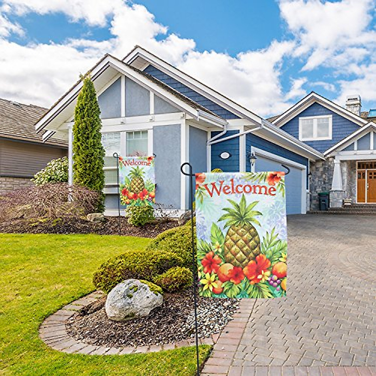 LAYOER Garden Flag 12.5 x 18 Inch Home House Double Sided Pineapple Flowers Welcome