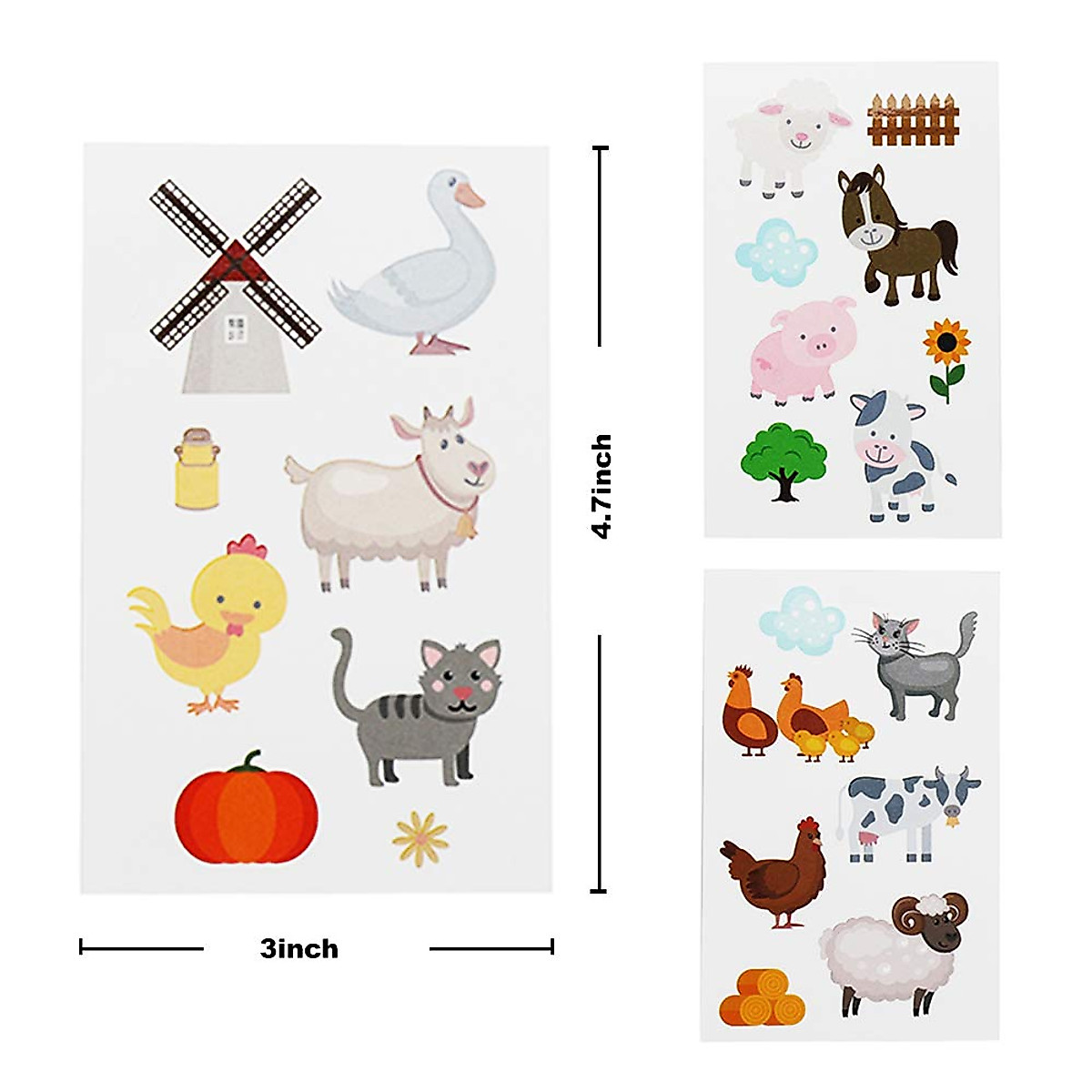 24 Sheets Barnyard Farm Animal Temporary Tattoos, Farm Themed Birthday Decoration Party Favors for Kids,Goody Bag Supplies Gifts