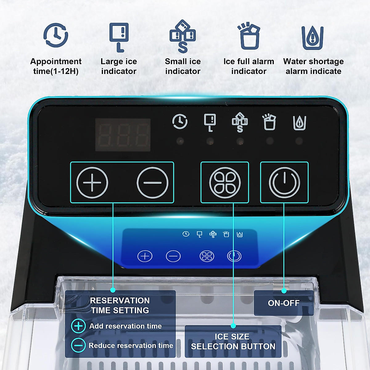 Greatrue Countertop Ice Maker, 9 pcs/6 mins, 2 Sizes, 33 lbs/Day, Self-Cleaning Portable Ice Maker with Ice Scoop and Basket for Home/Camping/Kitchen/Party (Stainless Steel)