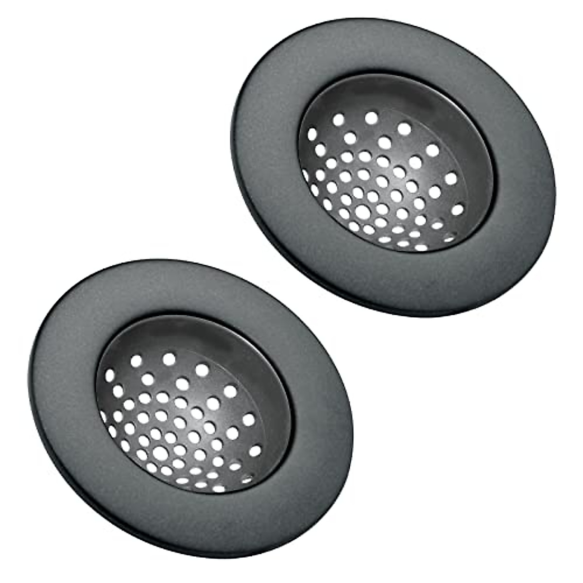 mDesign Modern Kitchen Sink Strainer, Drain Cover for Standard Kitchen Sinks, Double Farmhouse Sinks, Utility Sinks - Flexible Base Traps Debris, Wide Metal Rim, 4" Round - 2 Pack - Matte Black