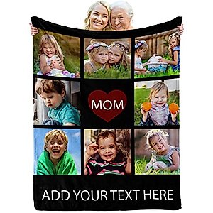 AOUER Custom Photo Text Fleece Throw,Personalized Blanket for Mom & Dad,Perfect Mother's Day Birthday Gifts for Her,Customized Picture Blanket-30x40In