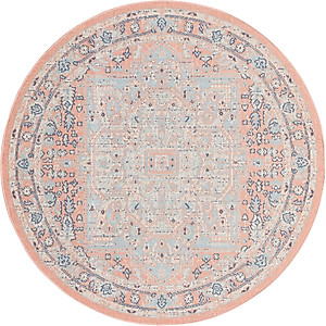 Unique Loom Whitney Collection Area Rug - Milano (5' 3" Round, Powder Pink/ Blue)