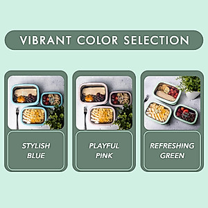 Easy Togo 3 Pack Stainless Steel Food Containers with Silicon Lid & Non-Slip Exterior, LeakProof, Airtight Rectangular Portion Control Storage Lunch Box, Togo Lunch Containers for Adults - Green