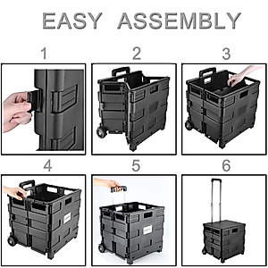 DEAOTEK Wheels Rolling Crate - Collapsible Rolling Cart Folding Teacher Rolling Bag Box for Store and Transport Your Tools Files Books School Supplies, Holds 75 lbs