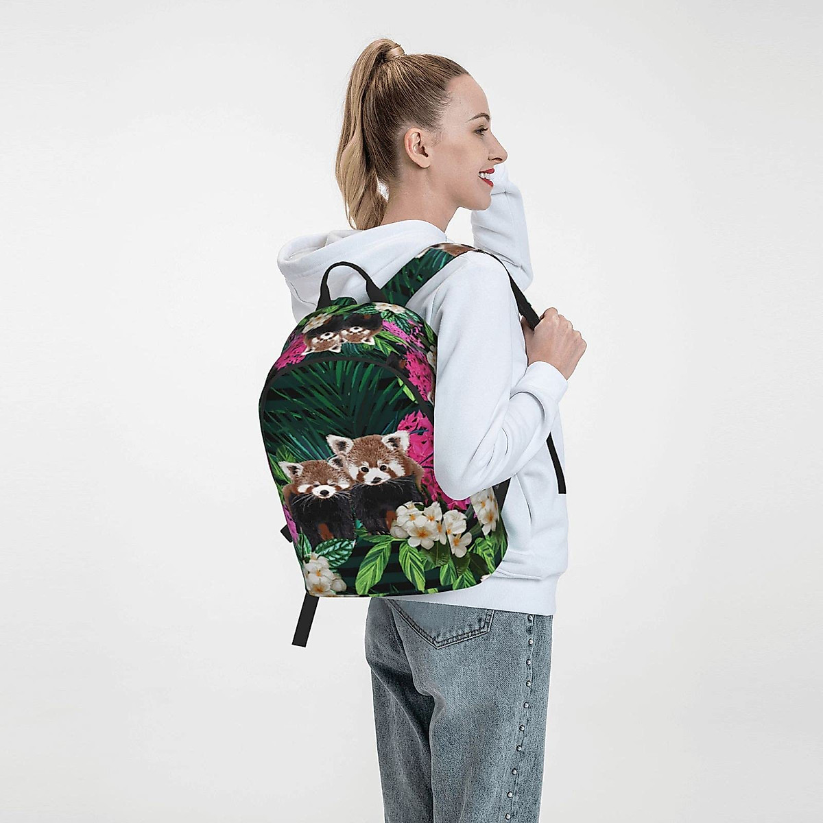 FeHuew 16 inch backpack Tropical Cute Red Panda Laptop Backpack Full Print School Bookbag Shoulder Bag for Travel Daypack