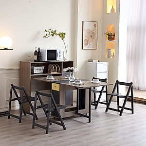 FUNROLUX Folding Dining Table and Sideboard Cabinet and Folding Dining Chairs 2 Pack, Movable Kitchen Table and Buffet Cabinet with Storage Space (Grey)