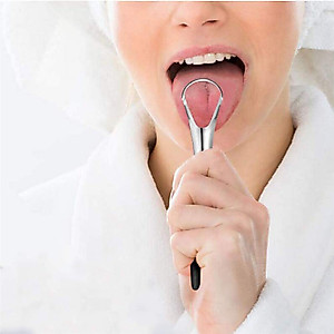 Flybloom Tongue Scraper, Reusable Portable Stainless Steel Tongue Cleaner Brush for Adults(Silver Color)