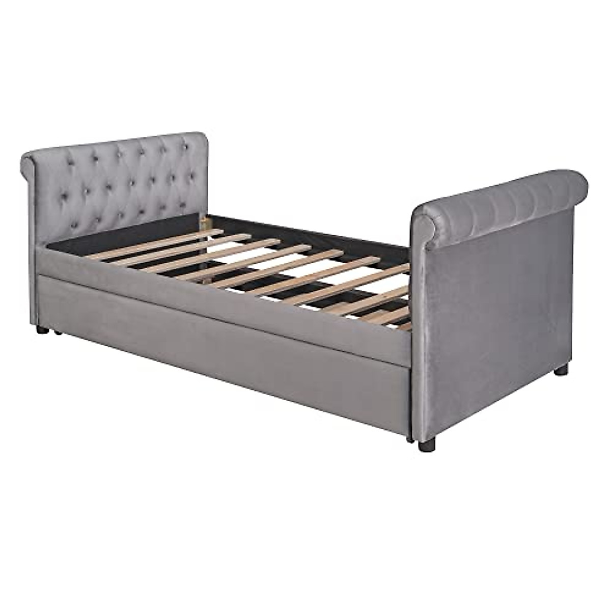 TARTOP Twin Daybed Upholstered Daybed with Trundle, Twin Size Sofa Bed Wood Bed Frame for Kids/Teens/Girls/Boys,Gray