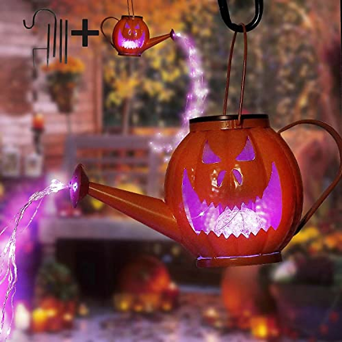 Morestar Solar Halloween Decorations Pumpkin Lanterns Watering Can Lights,Jack-o-Lantern Light Up Solar Garden Outdoor Decorative Waterfall Lights,Halloween Gifts Yard Signs Pumpkins for Patio Lawn