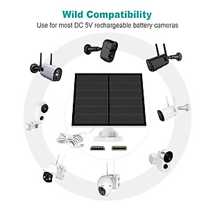 Solar Panel for Security Camera, 5W USB Solar Panel for Micro USB and USB-C Port Outdoor Rechargeable Battery Camera, Solar Panels with 9.8ft Cable, Adjustable Wall Mount, IP65 Waterproof, 2 Pack