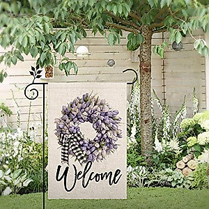 CROWNED BEAUTY Spring Floral Tulips Lily Welcome Garden Flag 12×18 Inch Small Vertical Double Sided Seasonal Outside Décor for Yard Farmhouse CF085-12