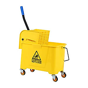 SAMGER S Commercial Mop Bucket with Down Press Wringer on Wheels 21 Quart 5 Gallon Portable Plastic Combo Mop Wringer Bucket with Metal Handle for Home and Commercial Floor Cleaning, Yellow