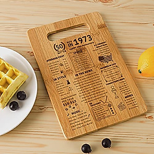 50th Wedding Anniversary Cutting Board Gifts for Women Men Marriage Gifts for Couple 1973 Poster Back In 1973 50th Anniversary Decorations 100% Organic Bamboo Pre Oiled 11"L x 7"W x 0.5"Th