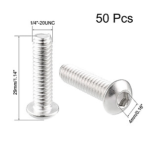 uxcell 1/4 Inch-20x1 Inch Hex Socket Button Head Bolts Screws 50pcs