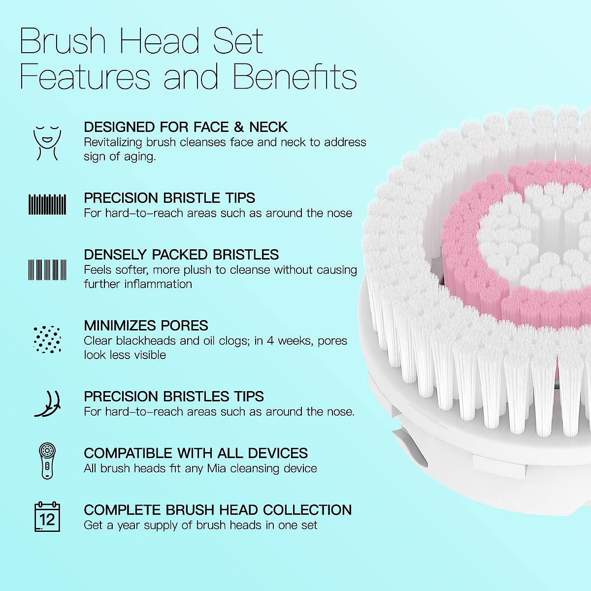 Brushmo Brush Head Replacements Compatible with Clarisonic Mia 1, Mia 2, Mia Fit, Alpha Fit, Smart Profile Uplift and Alpha Fit, Radiance Facial 4 Pack (Radiance)