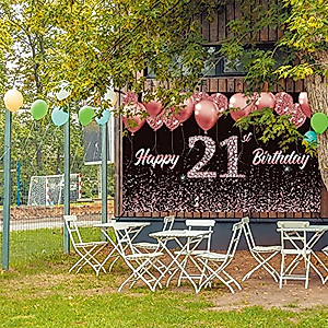 Vlipoeasn 21st Birthday Decorations for Her Rose Gold 21st Birthday Backdrop Banner Happy 21st Birthday Party Supplies 21 Years Old Birthday Decoration ( 72.8 x 43.3 Inch ) (21st backdrop)
