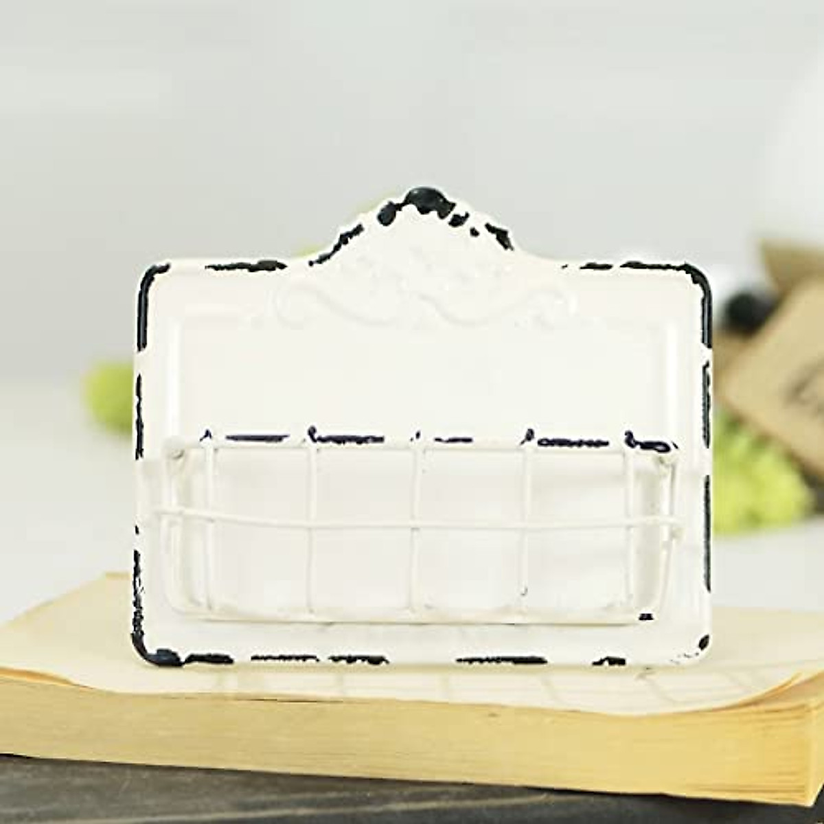 VIP Home & Garden MT2155 Vintage Style Antique Business Card Holder, White, Metal
