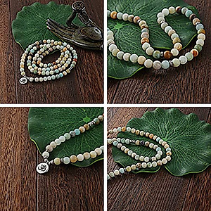 GVUSMIL 108 Mala Prayer Beads Matte Amazonite Wrap Bracelet OM Pendant Necklace for Meditation Rosary Yoga Healing