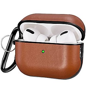 V-MORO Compatible with Airpods Pro 2nd Generation Case Genuine Leather Case Cover[Front LED Visible] iPods Pro 2 Earbuds Charging case Protective Cover Skin Brown Men