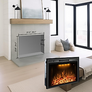 Benrocks 30” Electric Fireplace Inserts with Glass Door and Mesh Screen, Multicolor Flames & Fire Crackling Sounds, Timer, Overheating Protection Fireplace Heater, 750/1500W