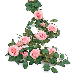 U'Artlines 5 Pack Artificial Pink Rose Vines Floral Garlands Total 32.5 Ft Fake Vine Silk Flower Garland for Indoor Outdoor Home Wedding Arch Garden Wall Decoration