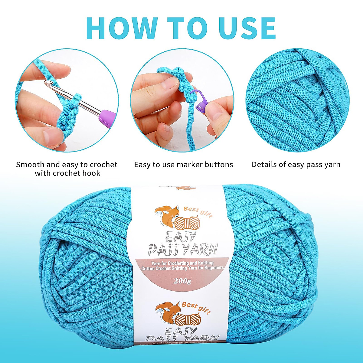 Fedmut Yarn for Crocheting -200g Beginners Chunky Cotton Yarn Easy-to-See Stitches Thick Worsted Yarn for Knitting Craft -Peacock Blue