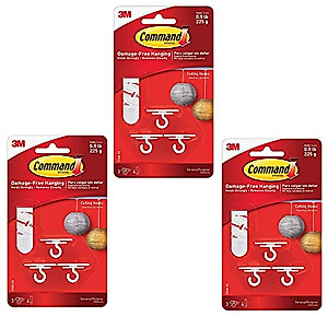 Command 17008-ES Ceiling 9 Hooks, 12 Foam Strips per, White