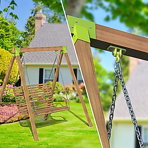 Highpro 2 Swing Set Brackets and 2 Swing Hangers for Wooden Sets Heavy Duty Swingset Hardware Swing Set Parts Outdoor Swing Set Accessories with Locking Hooks for Porch, Patio, Playground Indoor/Outdo