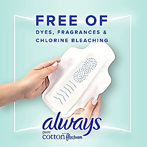 Always Pure Cotton Feminine Pads for Women, Size 3, Extra Heavy Flow, with wings, Unscented, Free of Dyes, Fragrances, and Chlorine Bleaching, 22 Count x 3 Packs (66 Count total)