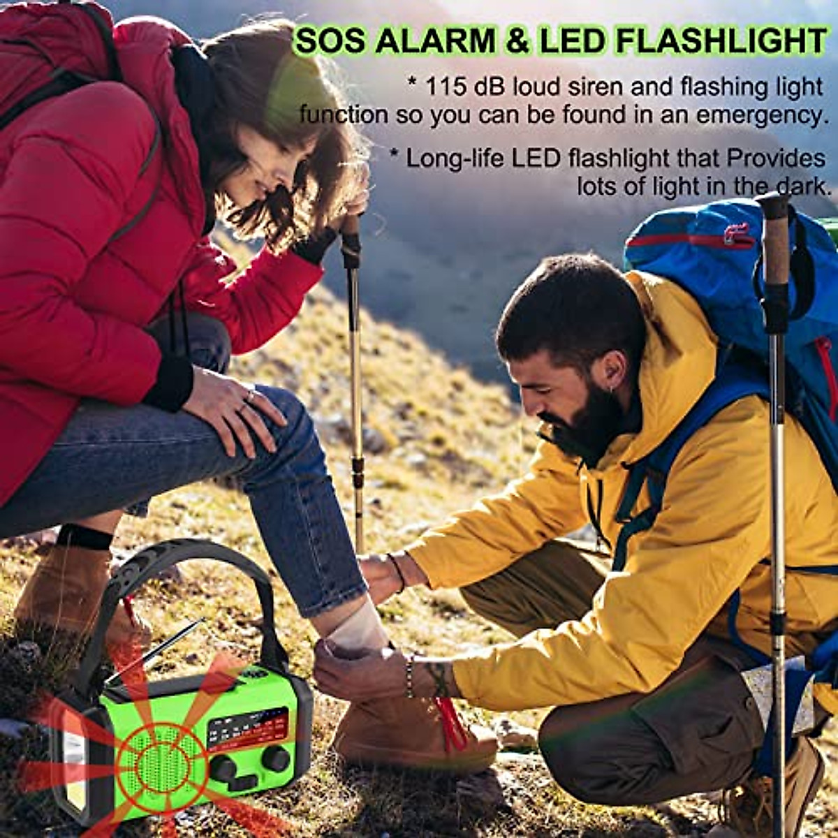 SprGri Weather Radio, 10000mAh Emergency Solar AM/FM/NOAA Radio, Rechargeable, Portable Hand Crank Dynamo Radio, with LED Torch, Reading Lamp, USB Phone Charger, SOS Alarm, for Outdoor Camping Hiking