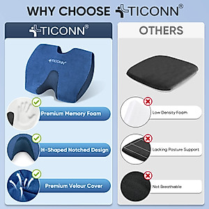 TICONN Memory Foam Seat Cushion, Office Chair Cushion Butt Pillow for Long Sitting (Blue)