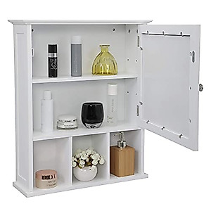 Sandinrayli Bathroom Wall Cabinet, Bathroom Mirror Cabinet with Mirror,Wood Medicine cabinets for Bathroom with Adjustable Shelf & 3 Open Compartments,(White)
