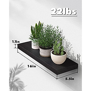 OlarHike Floating Shelves,Black Wall Mounted Solid Wood Books/Cat/Storage/Fake Plant Shelves,Wall Shelves for Home Room Bedroom Decor,Shelf for Bathroom Living Room Kitchen,16inch