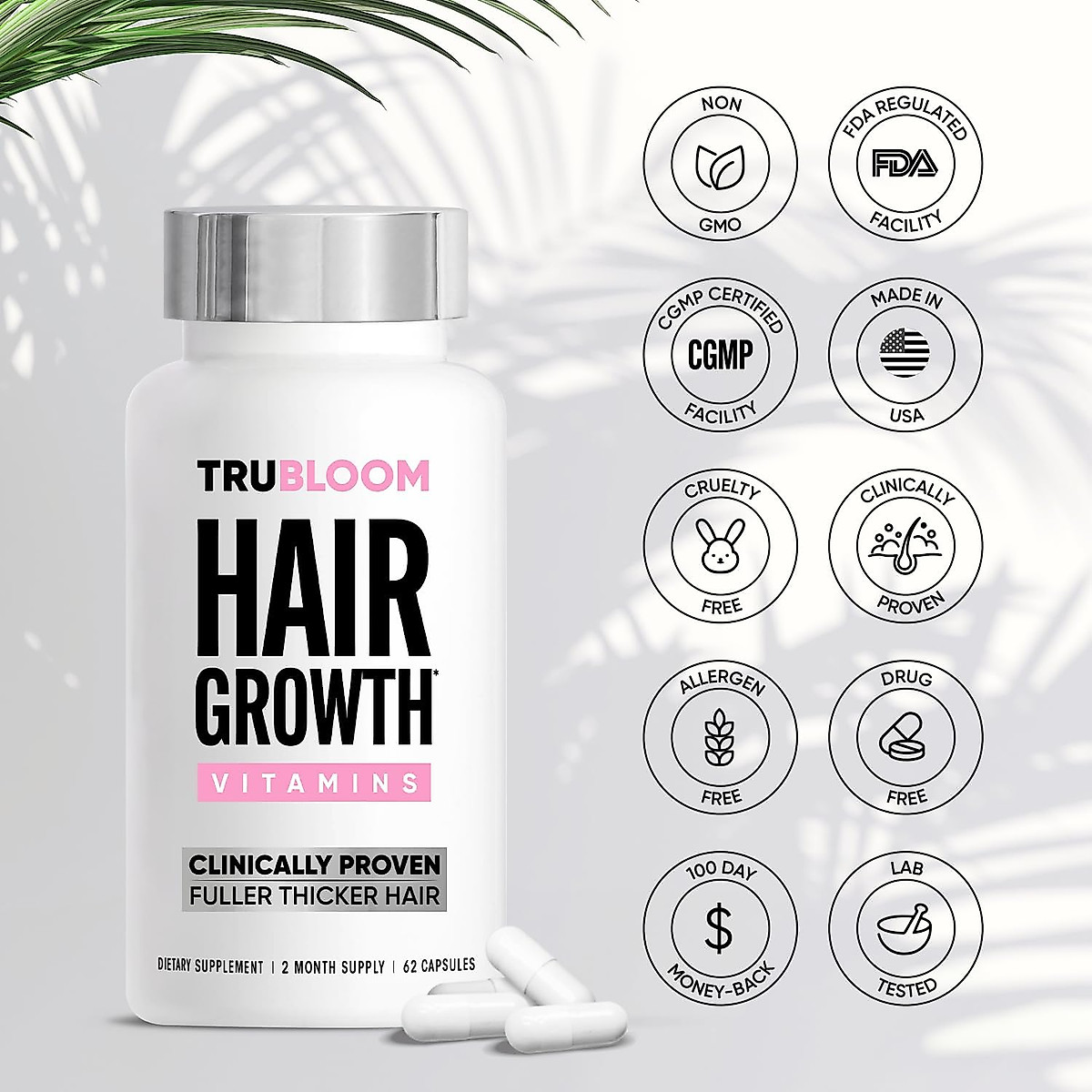 St. Tropica Tru Bloom Hair Growth Vitamins - 2 Month Supply. Clinically Proven for Fuller, Thicker Hair. Natural & Drug-Free. Ultimate Hair Vitamins for Proven Results