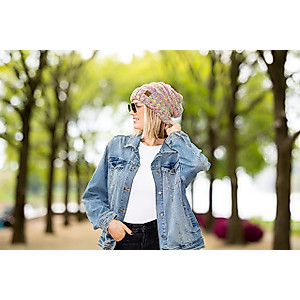 Funky Junque Oversized Slouchy Beanie for Women - Soft Warm Chunky Cable Knit Hat, One Size, Four-Tone Mix (Yellow, Hot Pink, Turquoise, Pink)