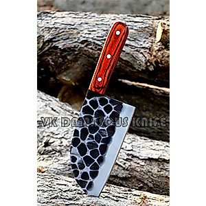 Handmade forged Carbon Steel butcher Serbian Cleaver Chopper Kitchen Chef Knife Pakka Wood Handle comes with Leather Sheath DW4095