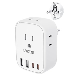 LENCENT Germany France Travel Power Adapter, Schuko Type E/F Power Plug Adaptor with 4 USB Ports(2 Type C),4 Outlet Converter, US to EU Spain French German Greece Norway Iceland Korea, Cruise Approved