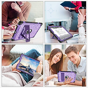 DUEDUE for iPad 9.7 Case 2017/2018, iPad Air 2 Case, iPad 6th/5th Generation Case with Kickstand Glitter Bling 3 in 1 Heavy Duty Hard PC Cover Shockproof Protective Case for iPad Pro 9.7, Purple