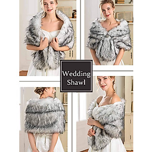 EARENT Women's Faux Fur Shawls and Wraps 1920s Bride Wedding Fur Scarf Bridal Fur Stoles for Brides and Bridesmaids (White+Black)