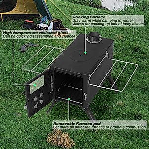 LAZZO Camping Tent Stove, Portable Wood Burning Stove with Pipes for tent, Heating Burner Stove for Camping, Outdoor Camping Tent Wood Stove for Cooking, Ice-fishing,Travel, Hiking,Backpacking trip