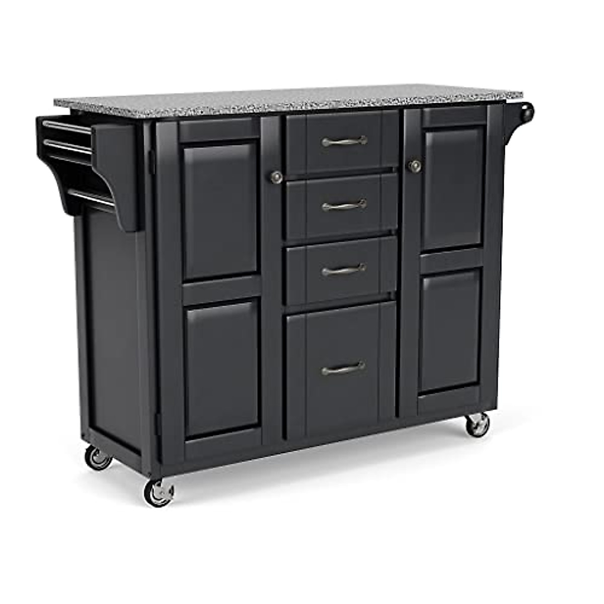 Home Styles Large Mobile Create-a-Cart Black Finish Two Door Cabinet Kitchen Cart with Salt and Pepper Granite Top, Adjustable Shelving