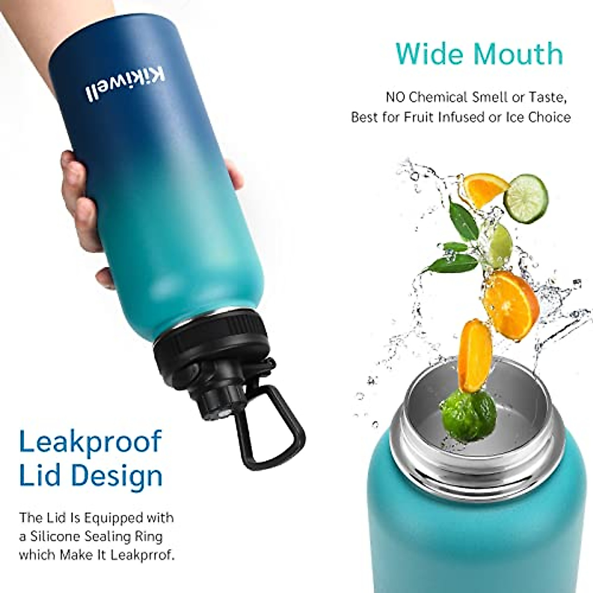 Insulated Water Bottle With Straw, Sports Water Bottle 1 L, Reusable Vacuum 18/8 Stainless Steel Flask Thermos, Modern Wide Mouth Double Walled Simple Mug, Keeps Hot & Cold (32 oz, Deep Aqua & Blue)