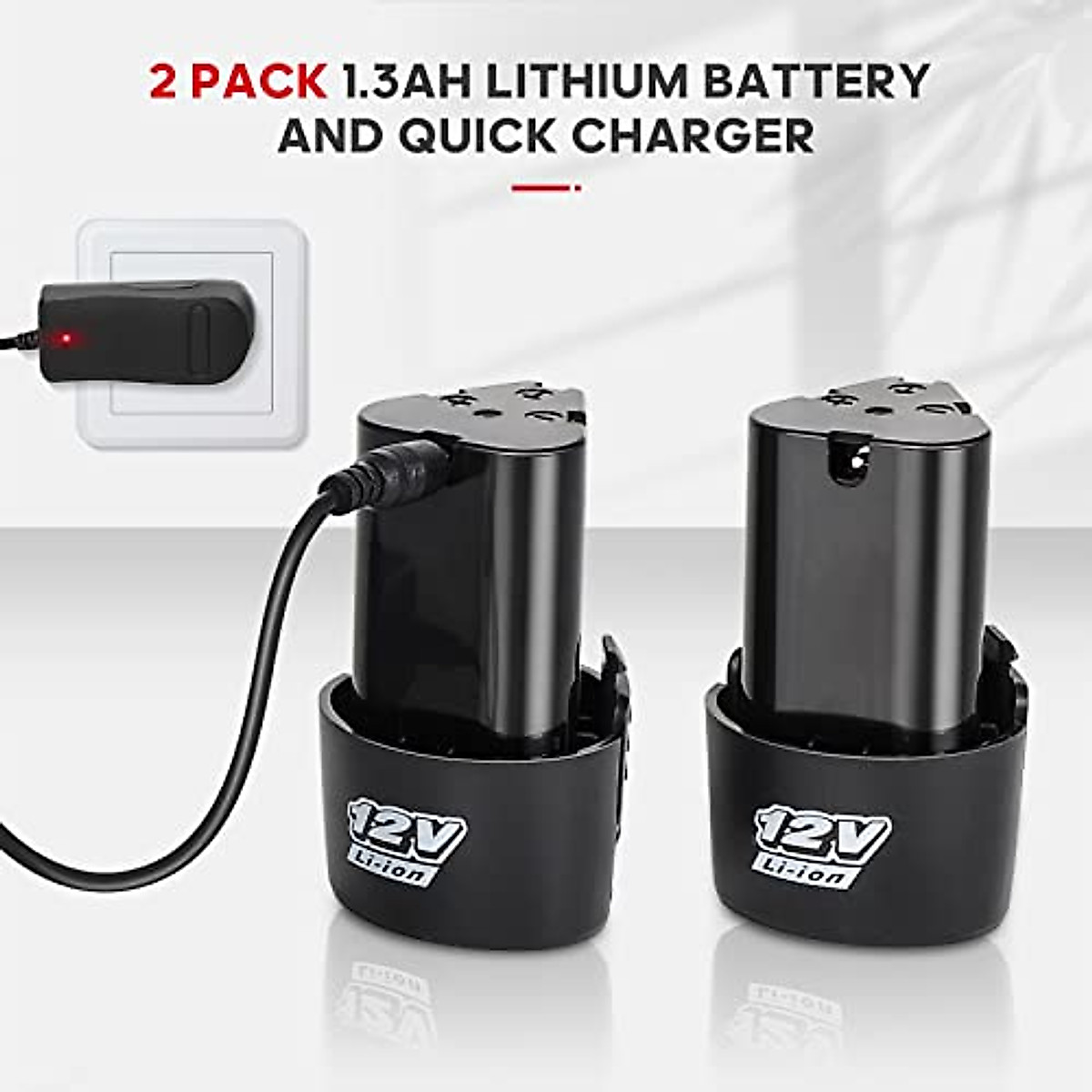 GYZJ 𝐂𝐨𝐫𝐝𝐥𝐞𝐬𝐬 𝐑𝐚𝐭𝐜𝐡𝐞𝐭 𝐖𝐫𝐞𝐧𝐜𝐡 𝟑/𝟖" Electric Wrenches Set 𝟒𝟓 𝐍.𝐦 400RPM Power 𝟏𝟐𝐕 1300mAh, 2 Sockets (𝟏𝟎𝐦𝐦 𝟏𝟐𝐦𝐦) And Charger Trigger Angle Tool (6 Sets)