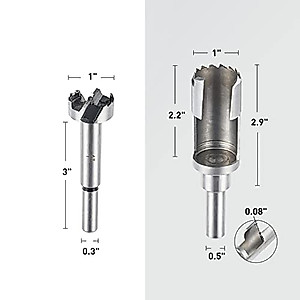 Anfrere 1" Wood Plug Cutter and Forstner Bit for Wood Cutting Tool Cork Drill Bit Knife, 3/8" Round Shank Carbon Steel Taper Tapered Cutting Tool Cork Drill Bit Knifes, WCB-A3